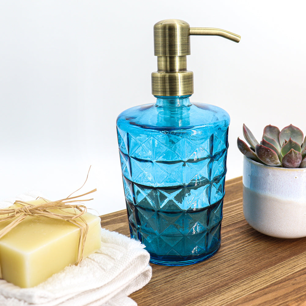 Recycled glass soap dispenser blue
